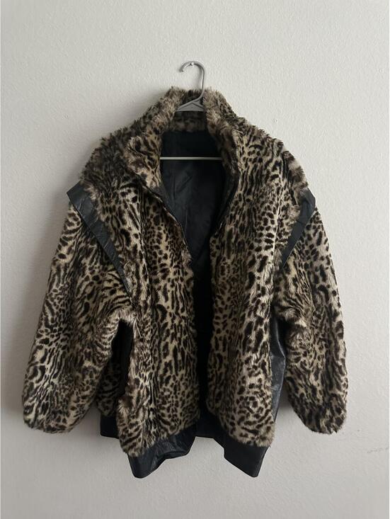 Jackets & Coats | Faux Fur Leopard Print Jacket With Black Trim | Poshmark
